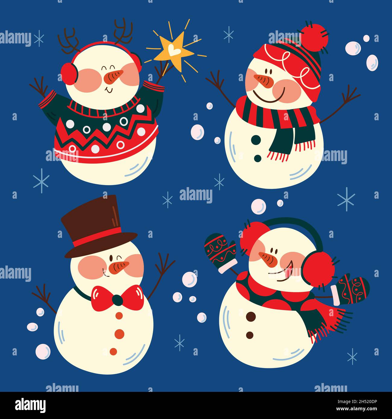 hand drawn snowman character collection vector design illustration ...