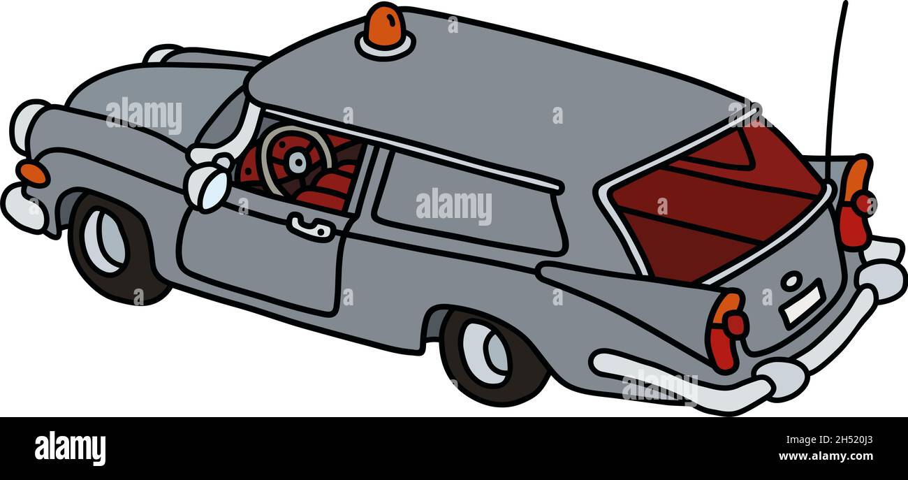 The vectorized hand drawing of a funny old gray service delivery car ...