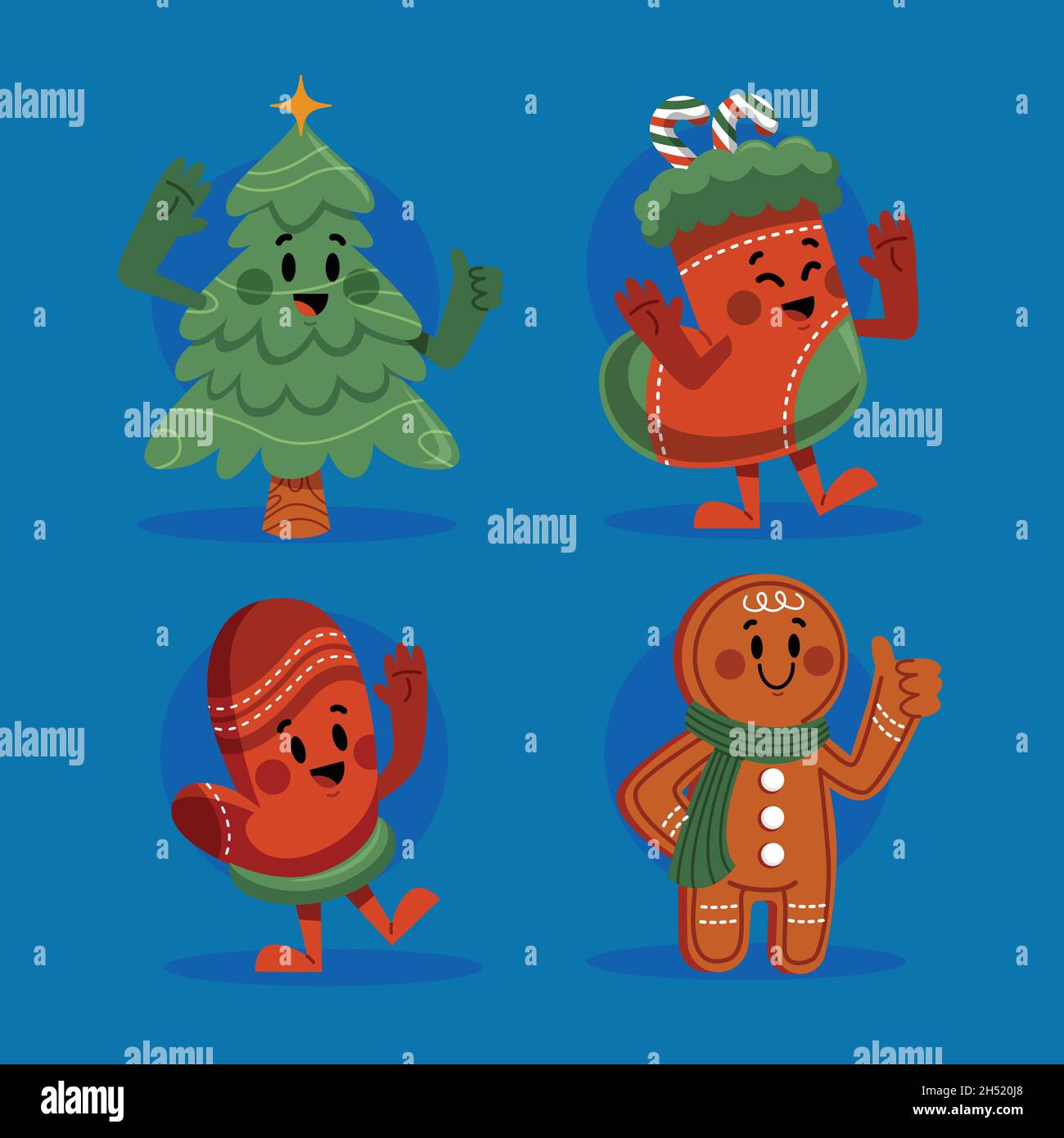 christmas characters collection flat vector design illustration Stock ...