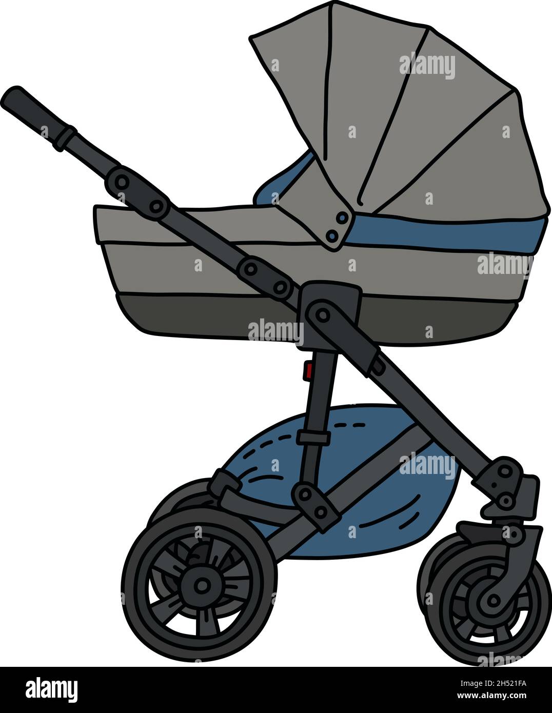 The vectorized hand drawing of a black and blue stroller Stock Vector ...