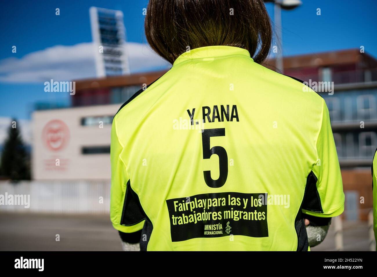 Madrid, Spain. 05th Nov, 2021. A protester seen wearing a sports jersey ...