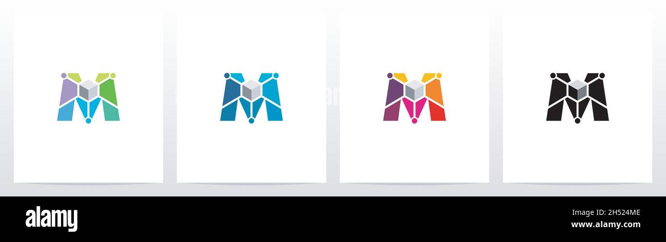 Cube With Nodes On Letter Logo Design M Stock Vector Image & Art - Alamy