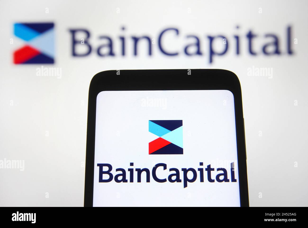 In this photo illustration, Bain Capital, LP logo is seen displayed on ...
