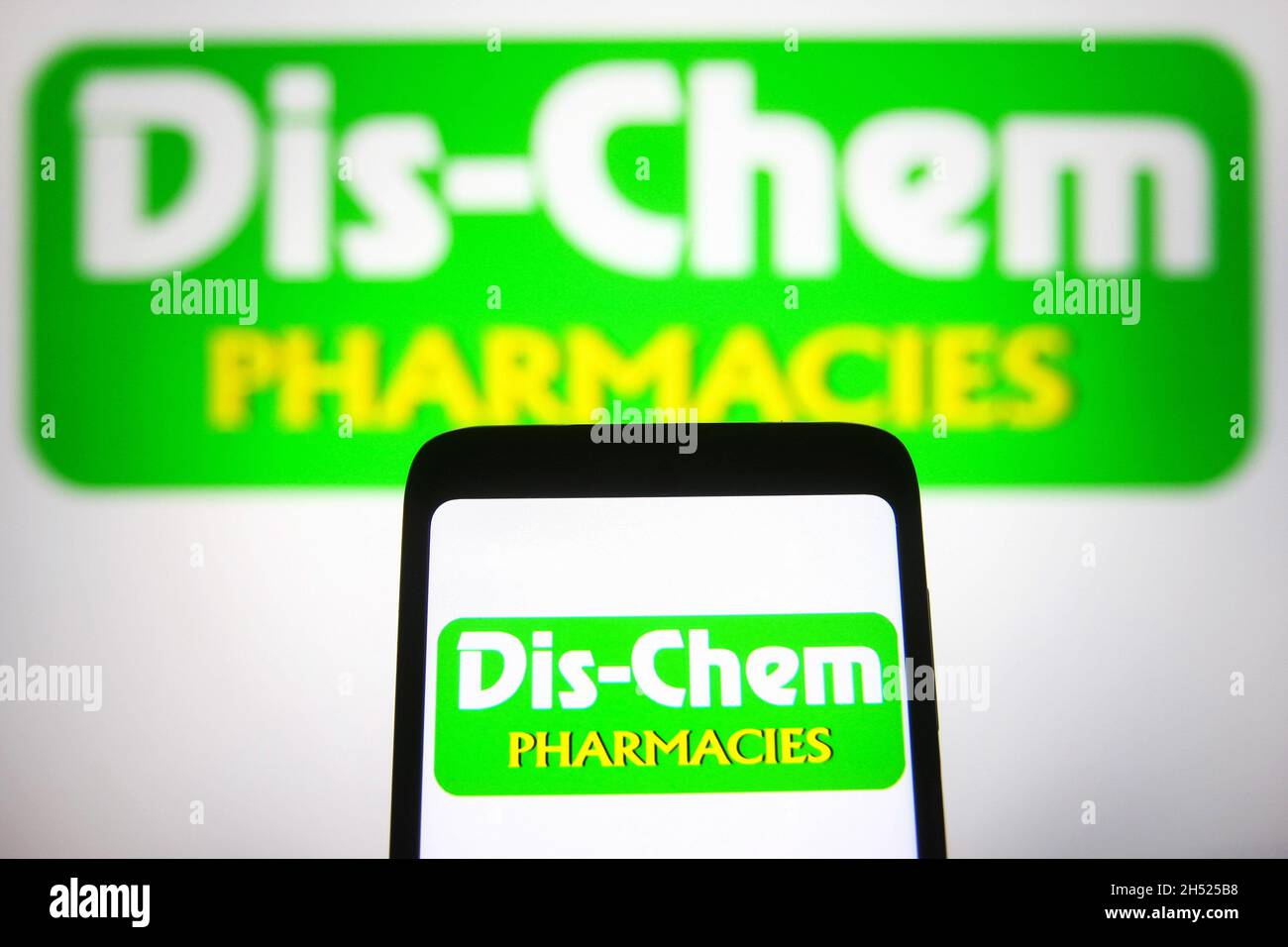 In this photo illustration, Dis-Chem Pharmacies Ltd. logo is seen ...