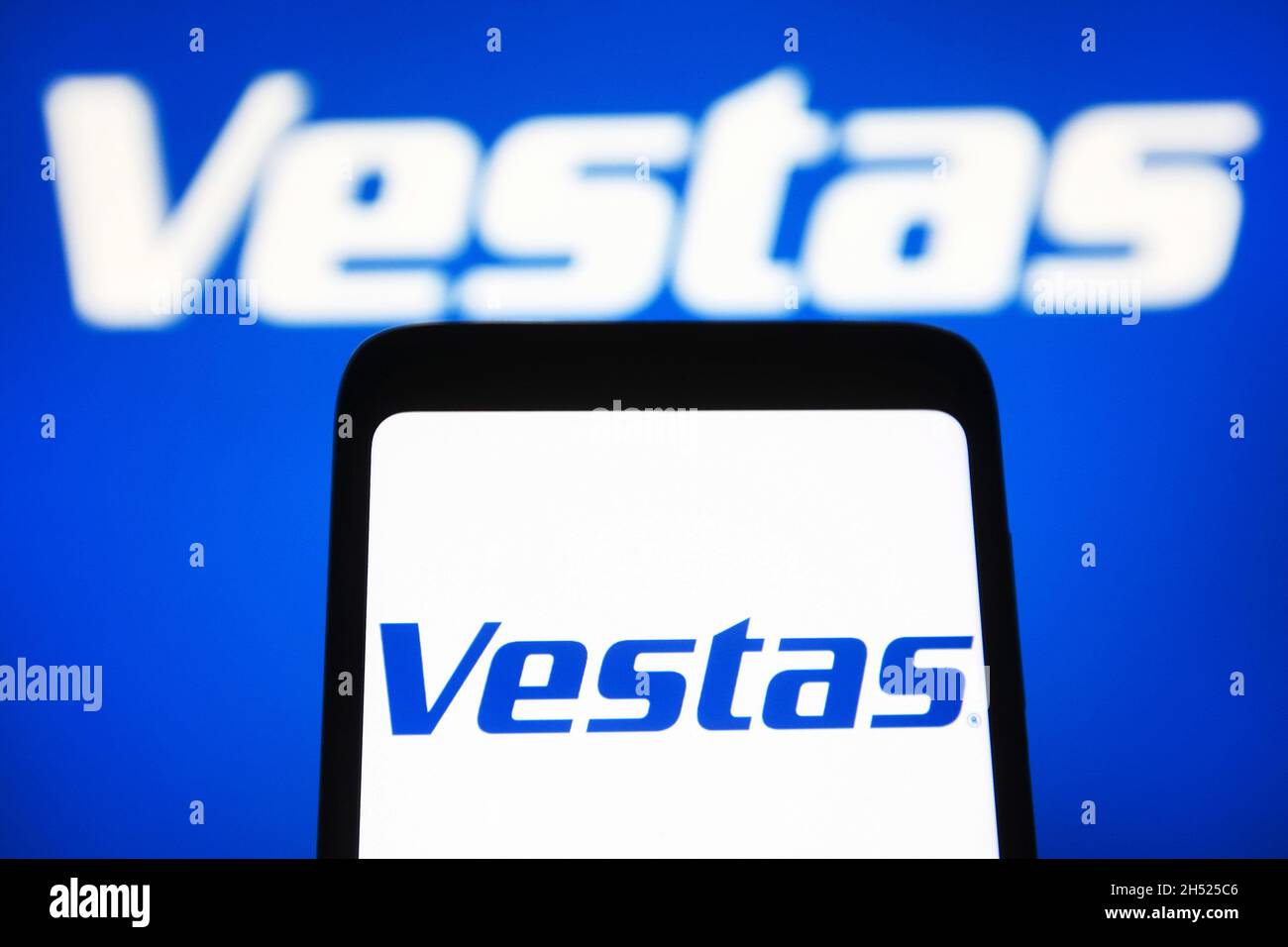 In this photo illustration, Vestas Wind Systems A/S logo is seen ...