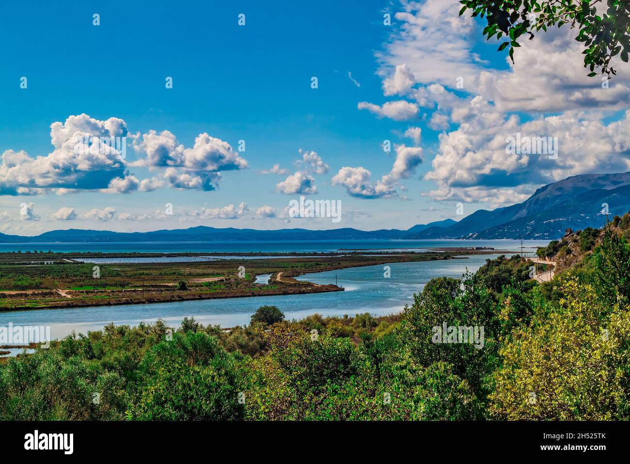 Panorama of Lake Butrint, wild landscape of Butrint area, UNESCO's ...