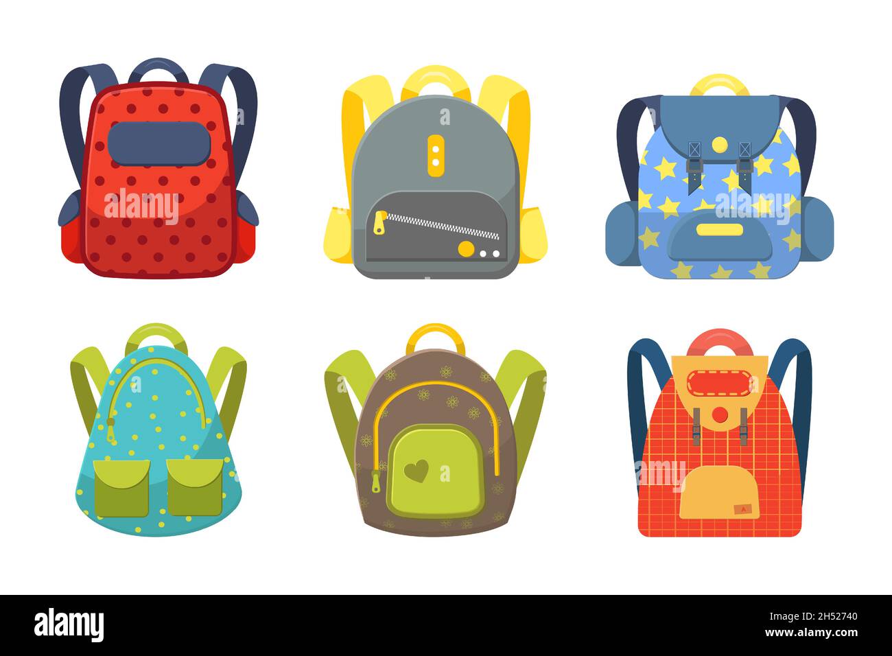 Set of colored kids school backpacks in flat style. Education, study ...