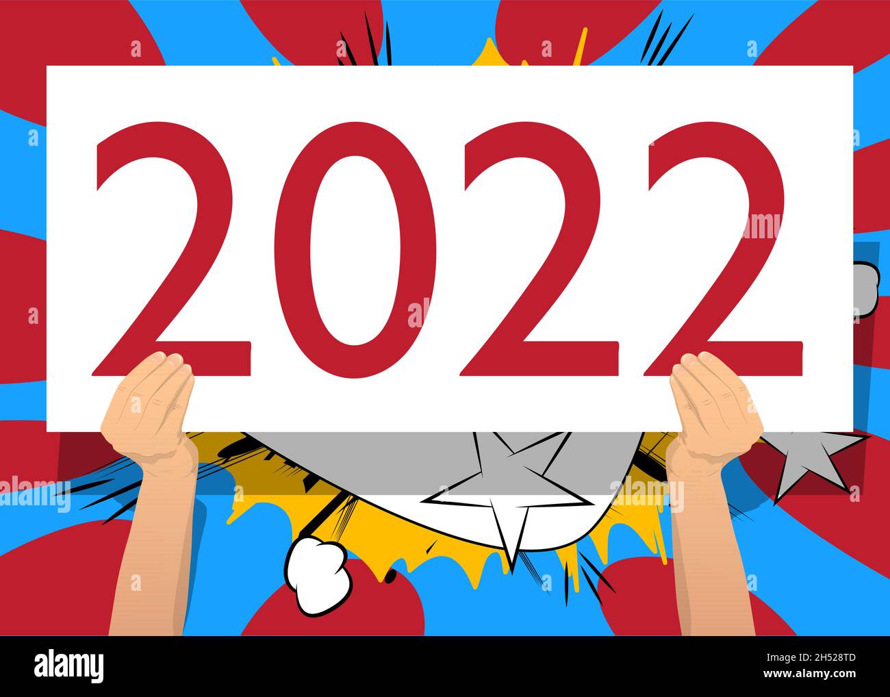 Hand holding banner with number 2022 on white paper. Man showing ...