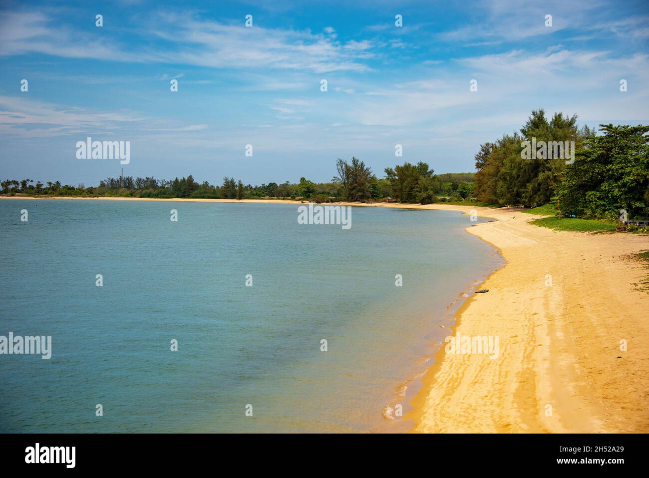 Blue Sea and Long Golden Sand Beach and Blue Sky.Relaxation Landscape ...