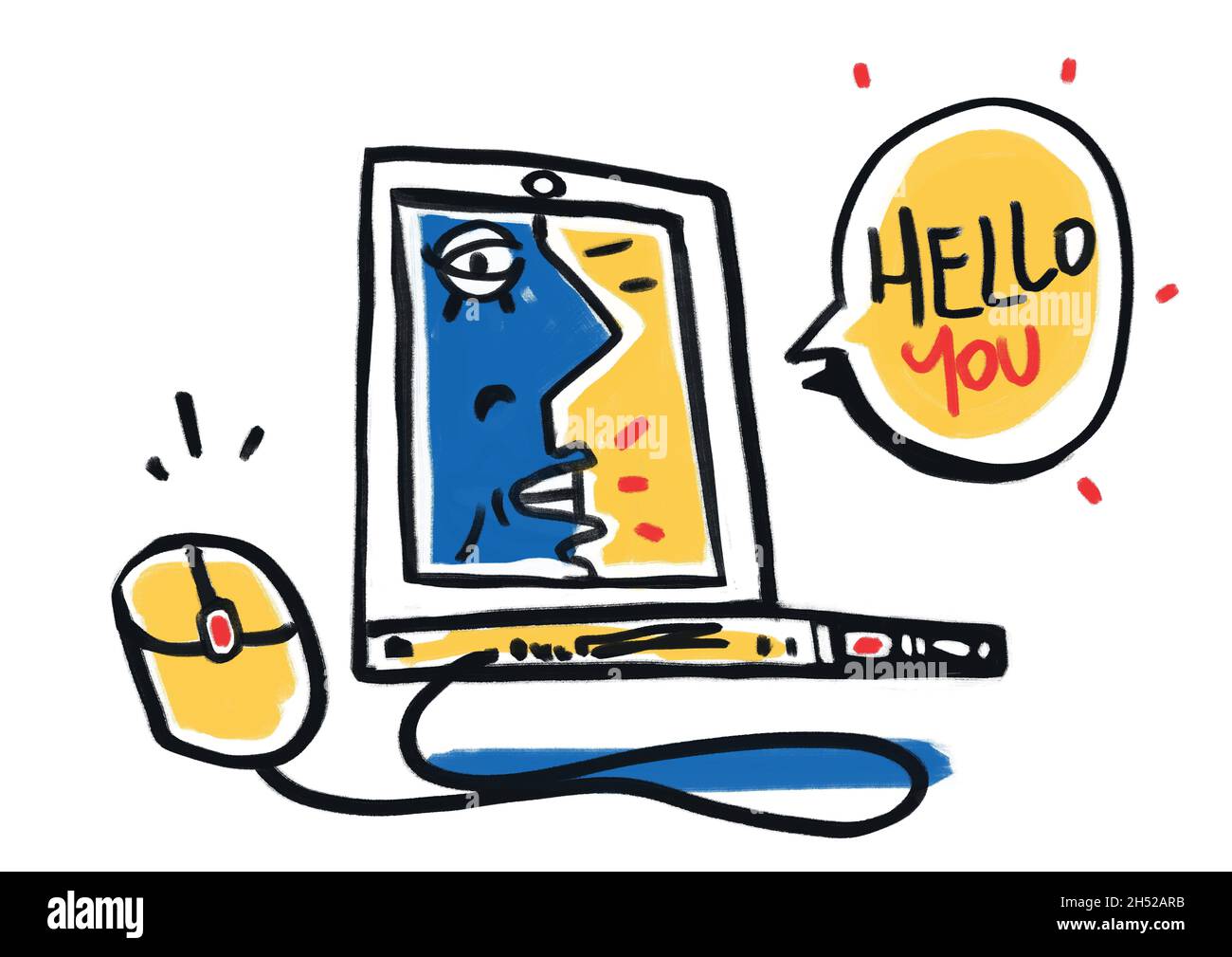 Funny Computer with cubism portrait in computer say hello you with ...