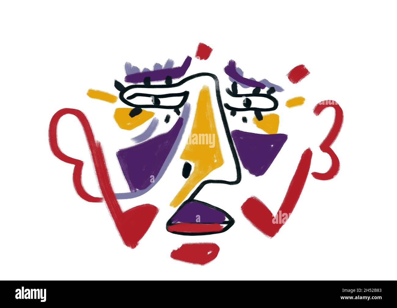 Peculiar sceptically human abstract portrait furious with big eye, nose ...