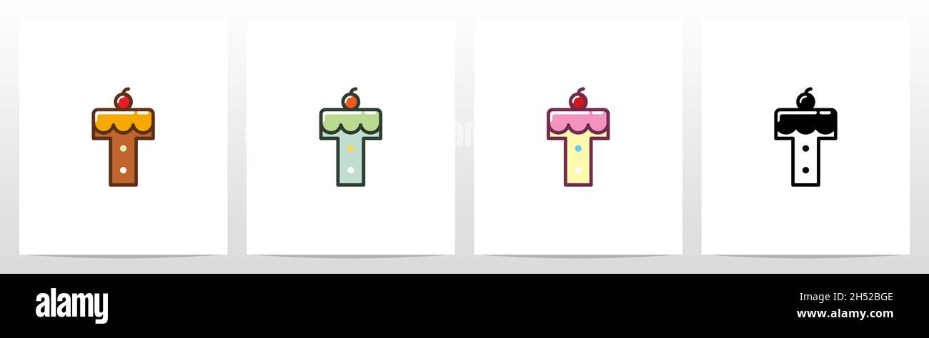 Cake With Cherry On Top Formed Letter Logo Design T Stock Vector Image ...