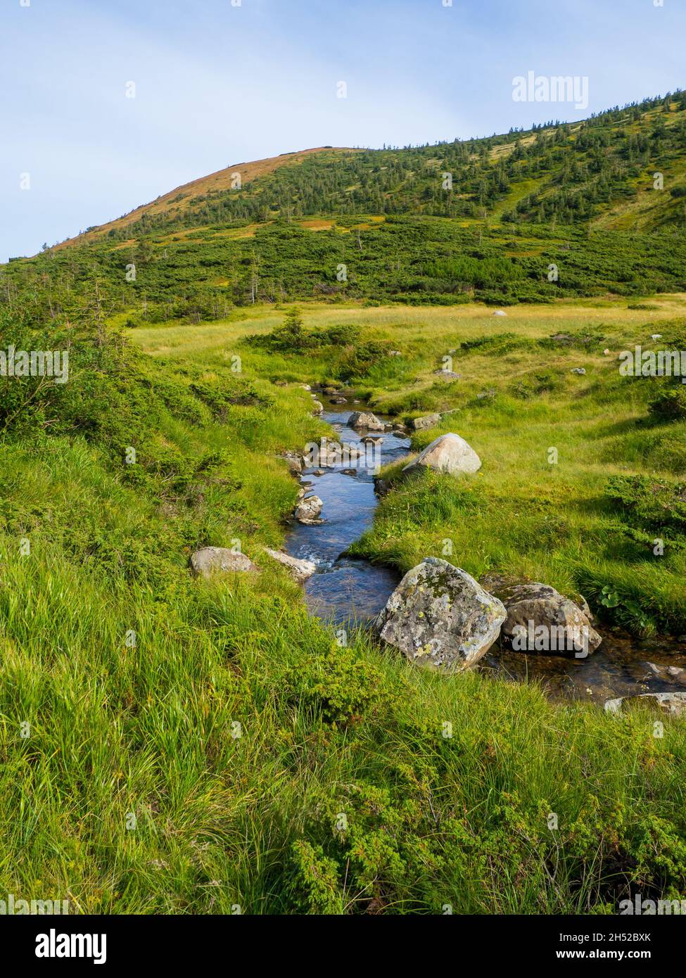 mountain landscape with a small river Stock Photo - Alamy