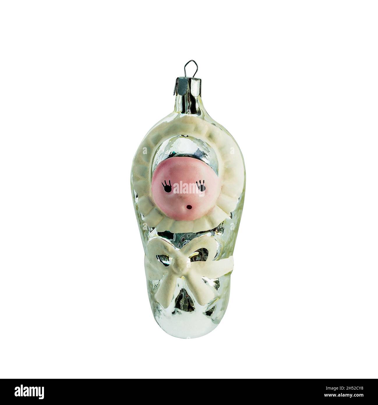 Hanging christmas bauble, newborn baby, old soviet, USSR, isolated on ...