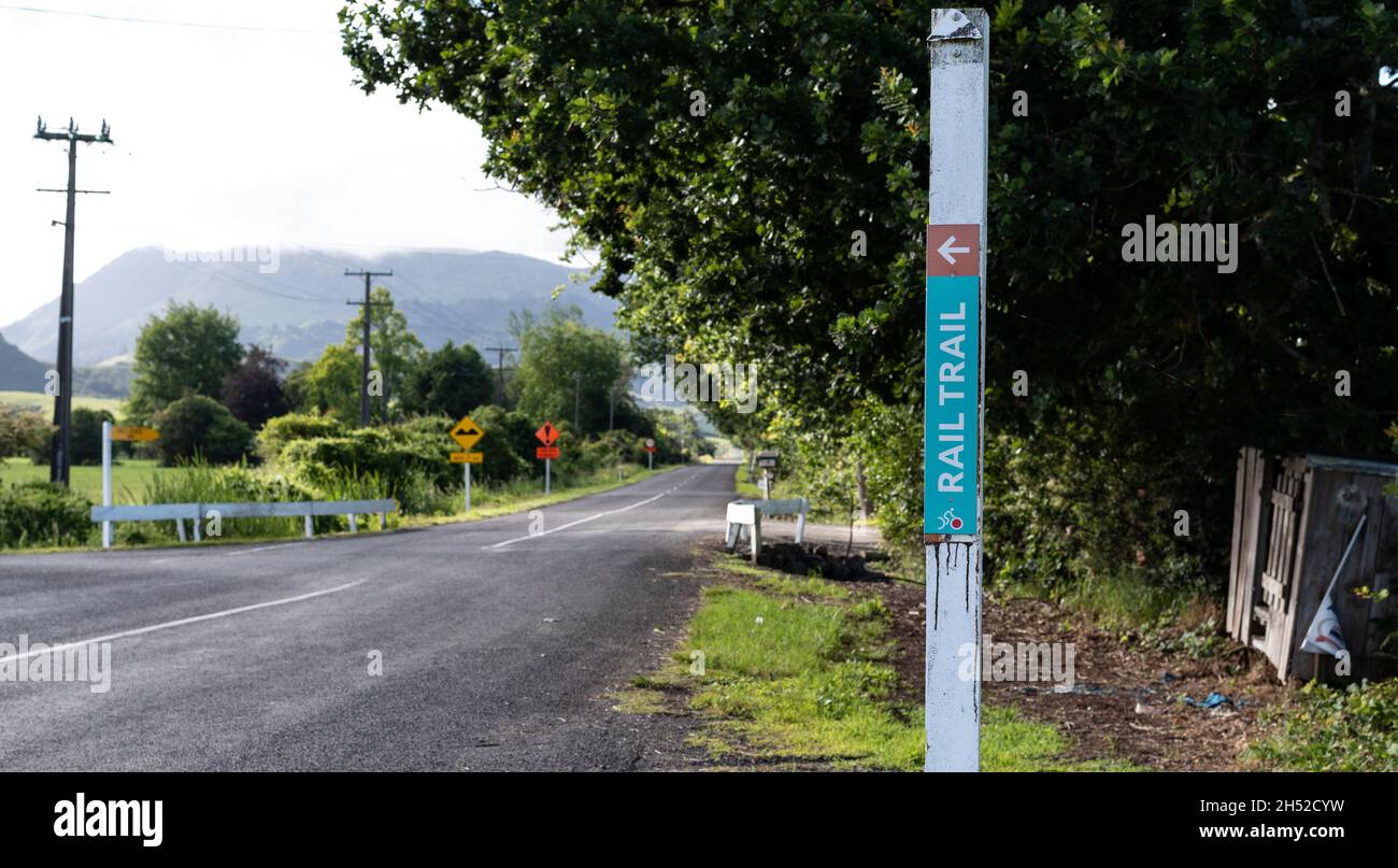 Paeroa to Waihi section of the Hauraki Rail Trail near the town of ...