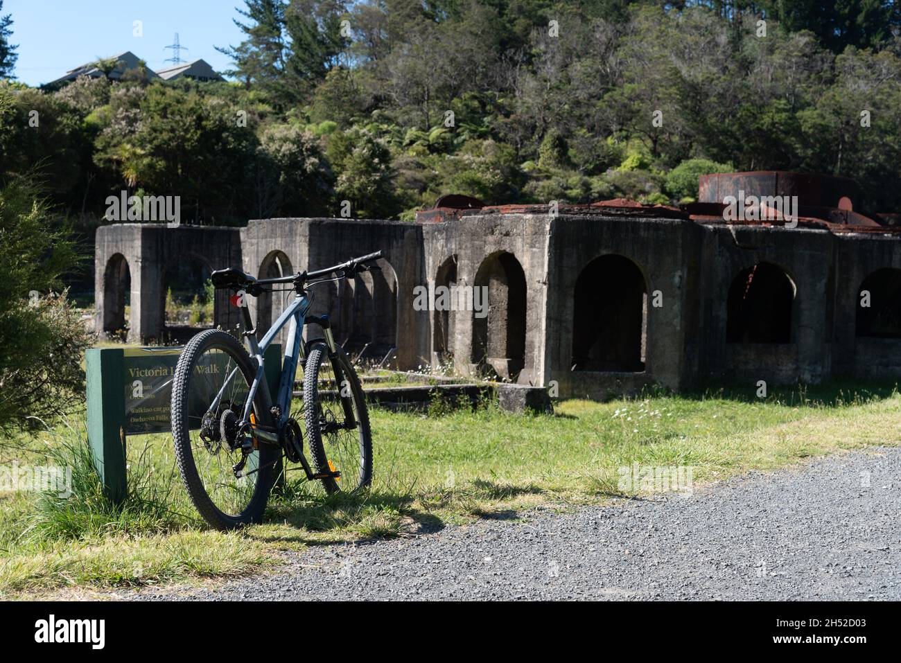Paeroa to Waihi section of the Hauraki Rail Trail near the town of ...
