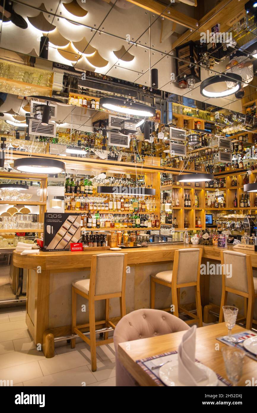 Image of big bar in night restaurant indoor. bar in the restaurant ...