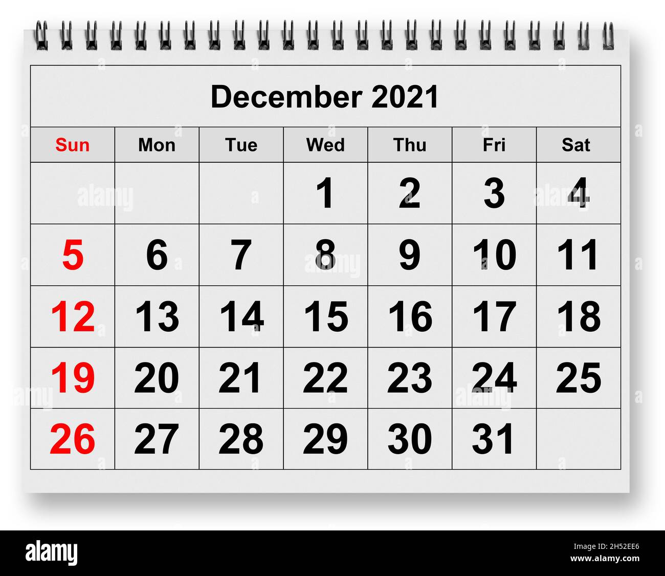One page of the annual monthly calendar - December 2021 Stock Photo - Alamy