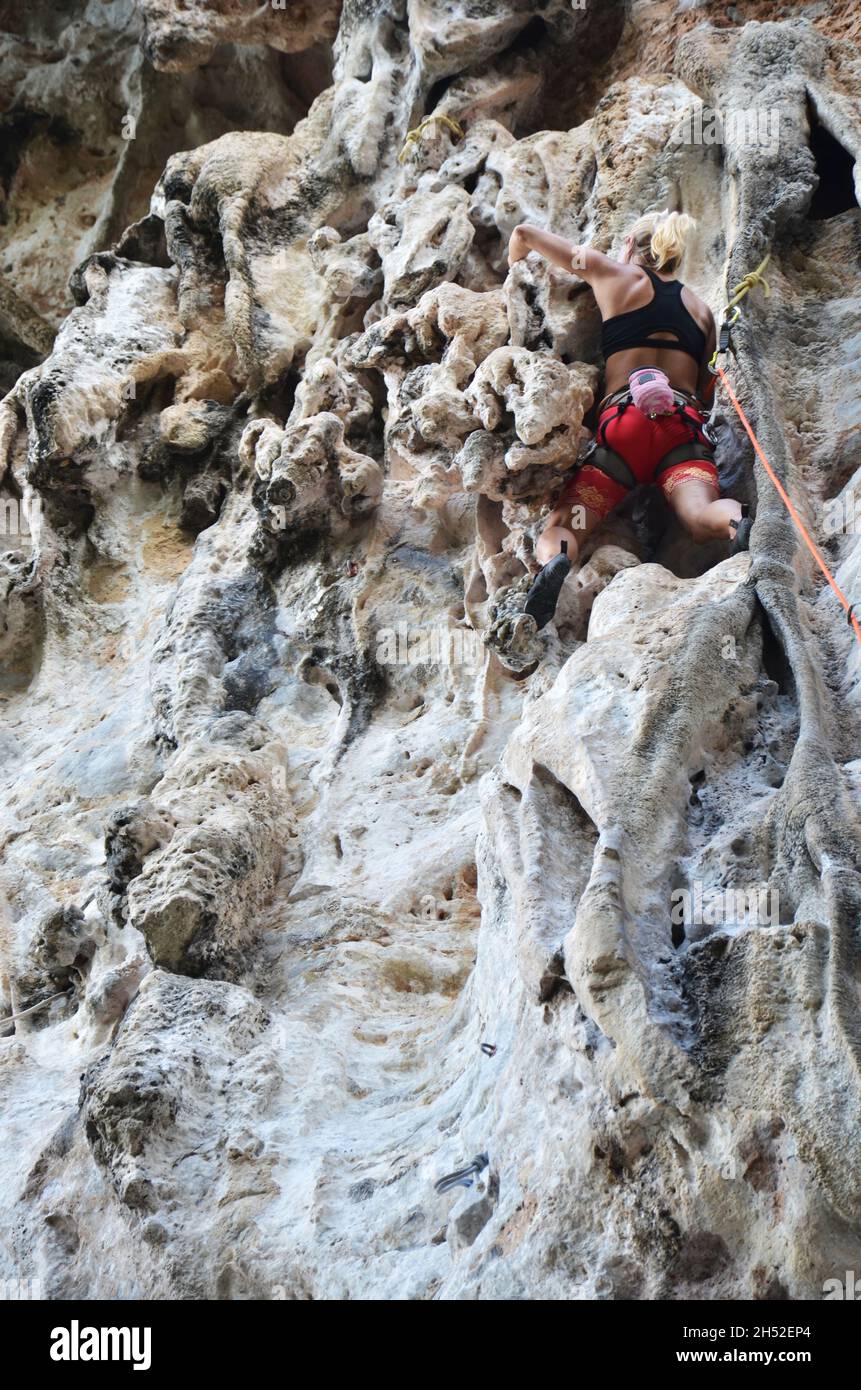 Thai people climber and foreign mountaineer travelers sport rock ...