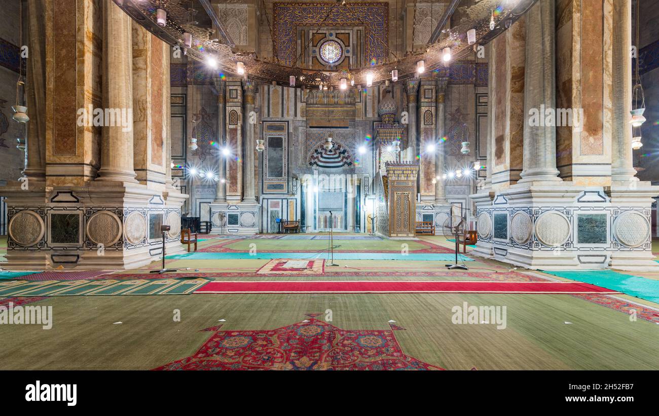 Interior of public historical Al Rifaii Mosque, aka Royal Mosque, with ...