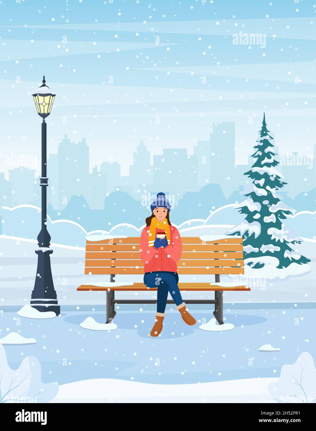 Cheerful woman on bench Stock Vector Images - Alamy