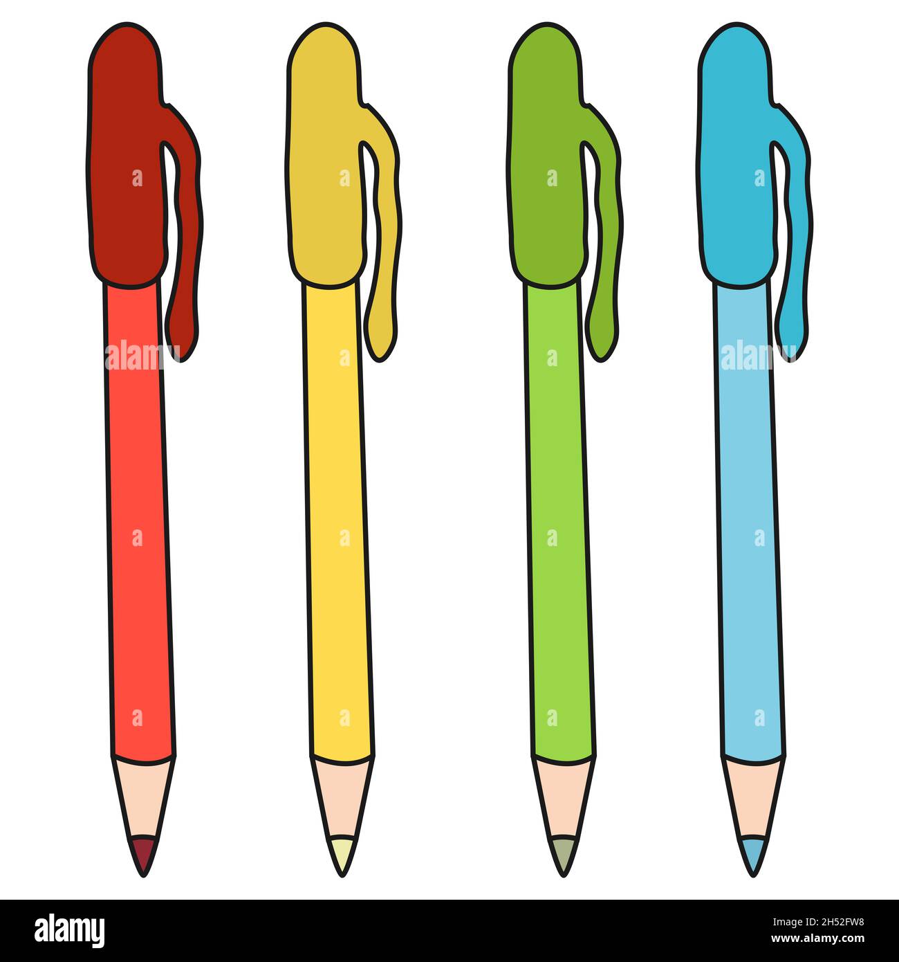 School pens in Doodle style. illustration. draw Stock Photo - Alamy