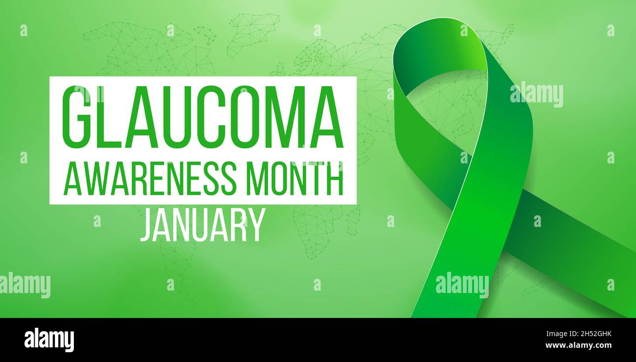 Glaucoma Awareness Month concept. Banner with green ribbon awareness ...