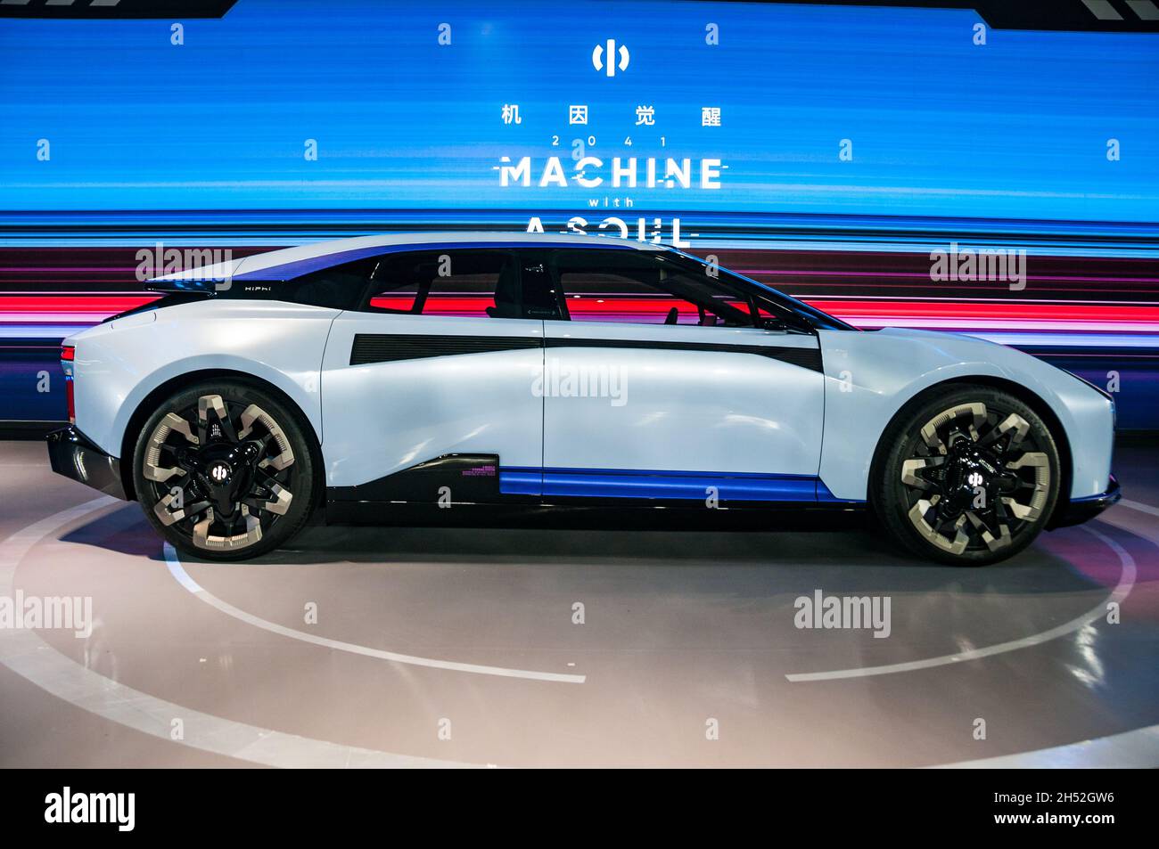 Preview unveiling of the new HiPhi Z in Shanghai, China. A luxury EV billed as a digital GT and ...