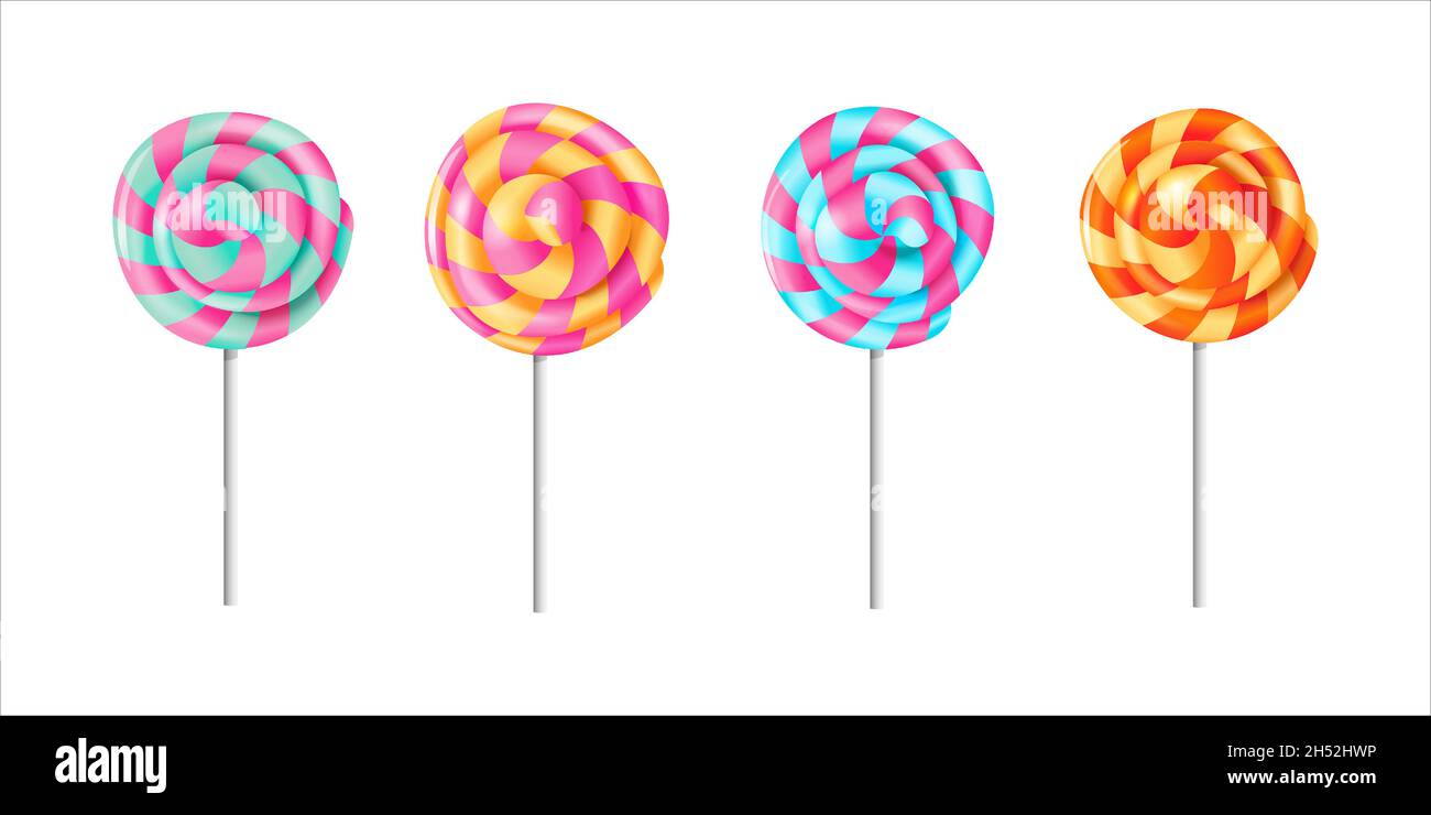 Set of spiral striped sweet lollipops isolated on white background ...