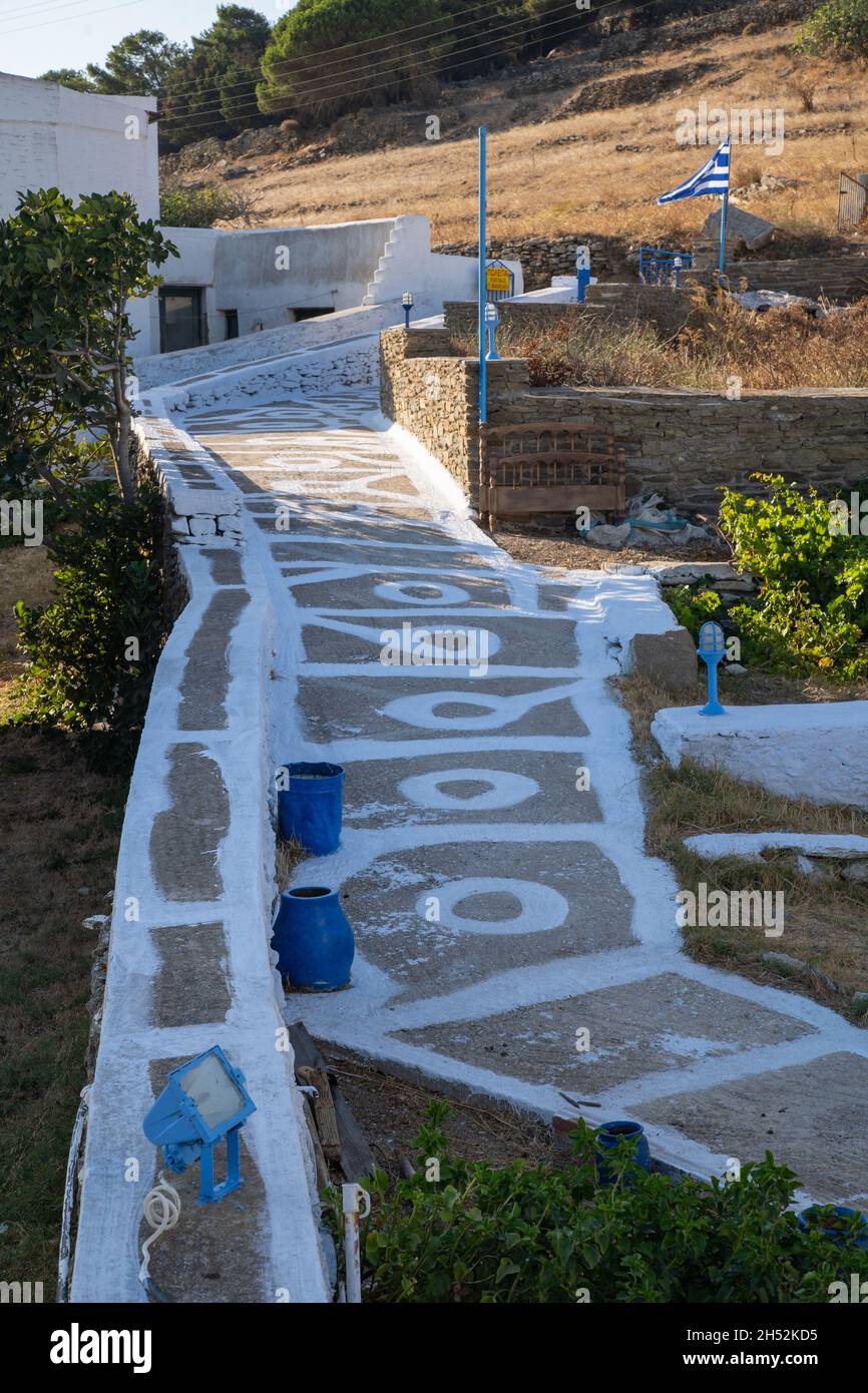 Traditional painted pathway to a house in Arnados,Tinos,Greece Stock ...