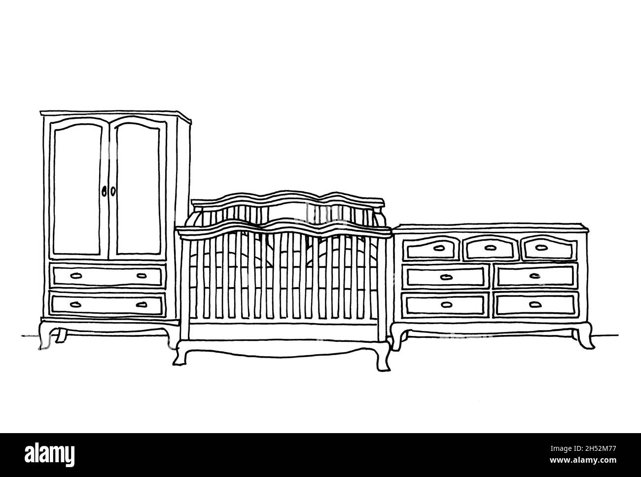 Hand drawing illustration bedroom interior hi-res stock photography and ...