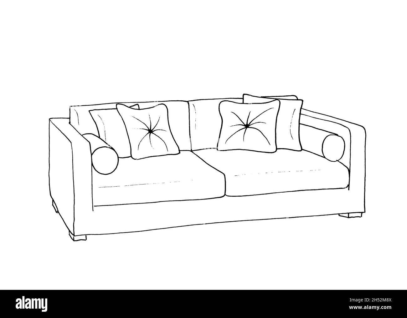 Graphical sketch of an interior room, sofa, liner Stock Photo - Alamy
