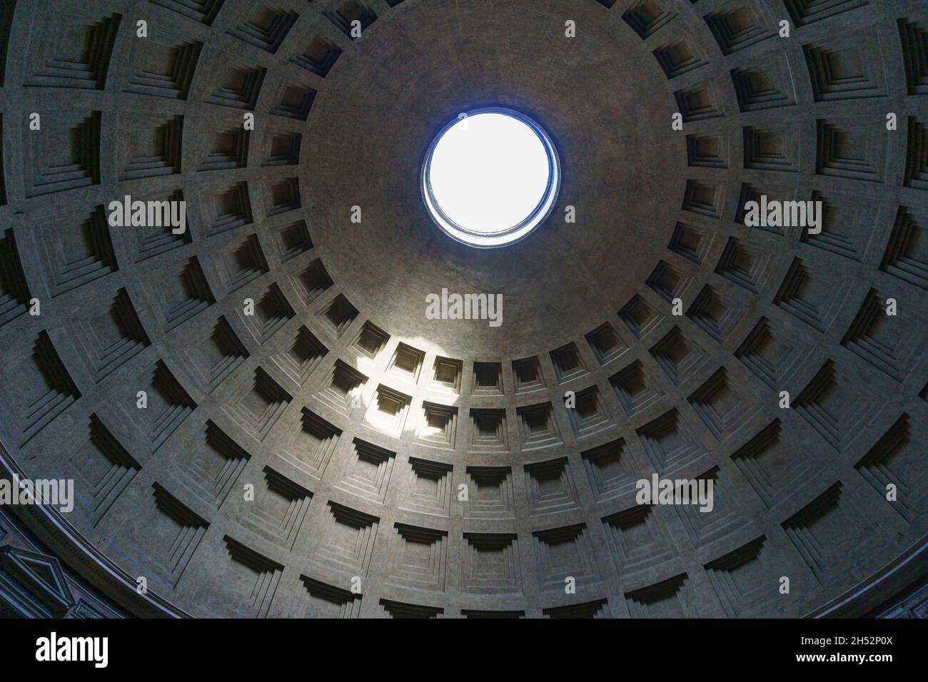 interior of the roman pantheon, view of the dome with the eye in the ...