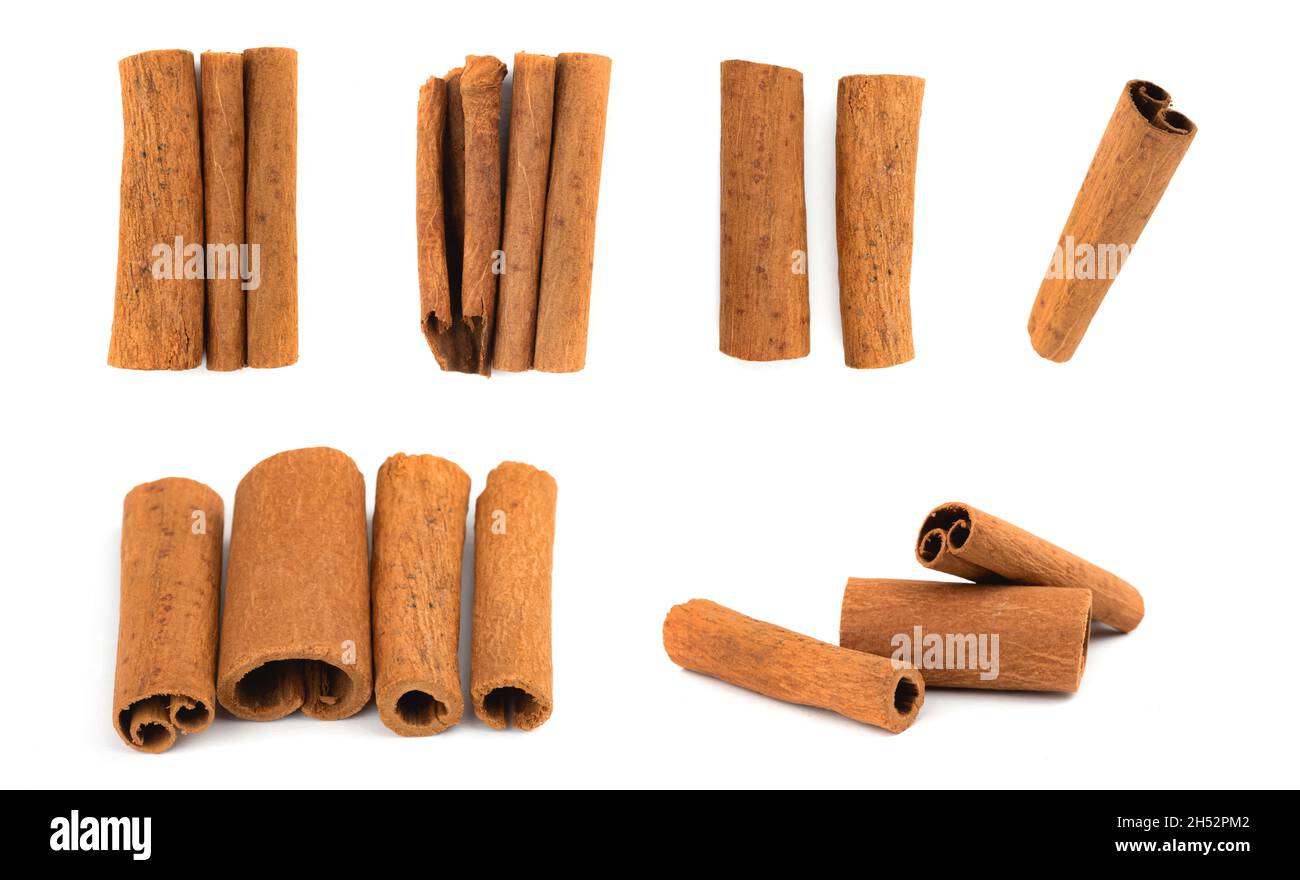 Cinnamon sticks set or collage, isolated on a white background Stock ...