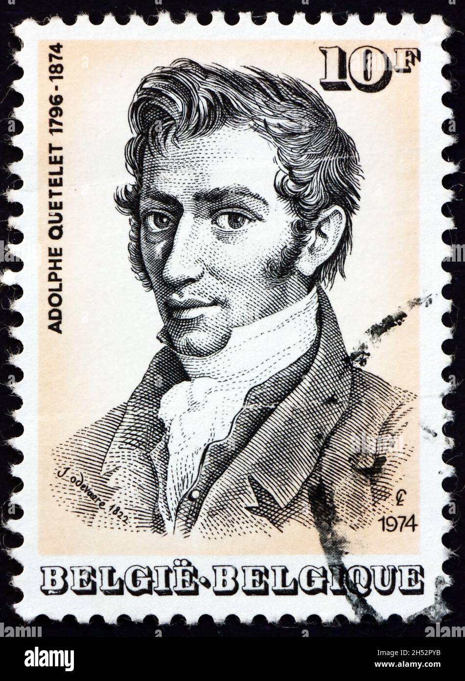 BELGIUM - CIRCA 1974: a stamp printed in Belgium shows Adolphe Quetelet ...