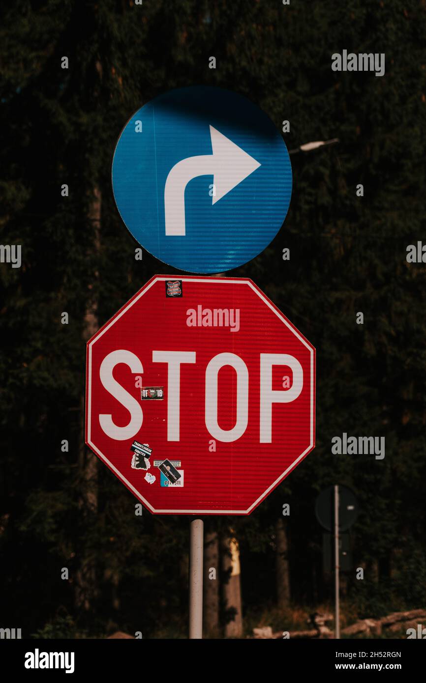 Close up STOP Sign on a metal pole in the street Stock Photo - Alamy