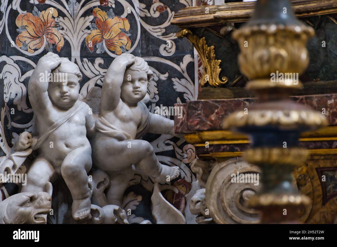 Close up of putti in the interiors decorations od the Saint Mary of the ...