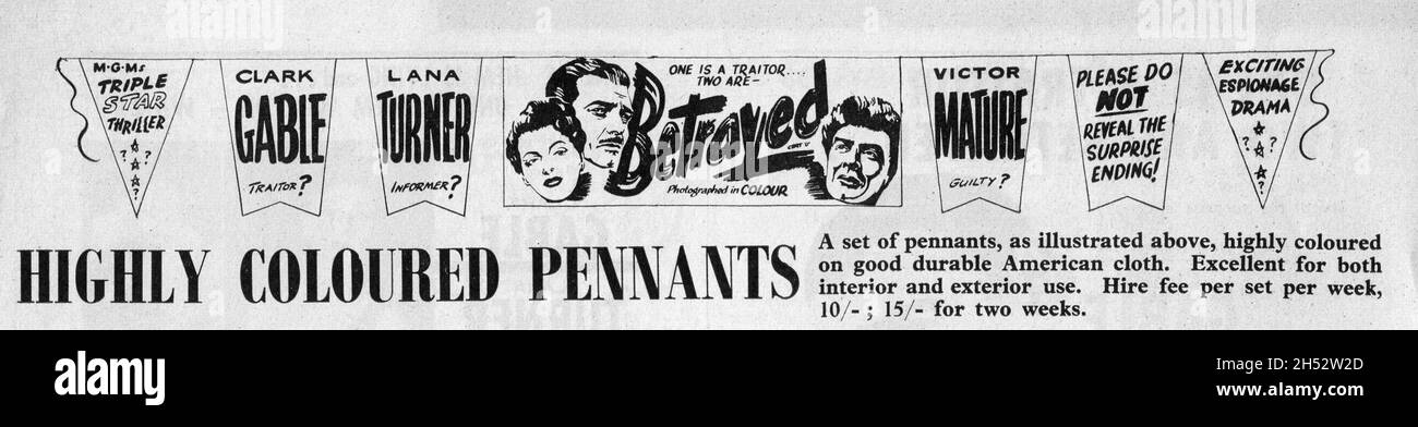 Promotional Pennants for CLARK GABLE LANA TURNER and VICTOR MATURE in ...