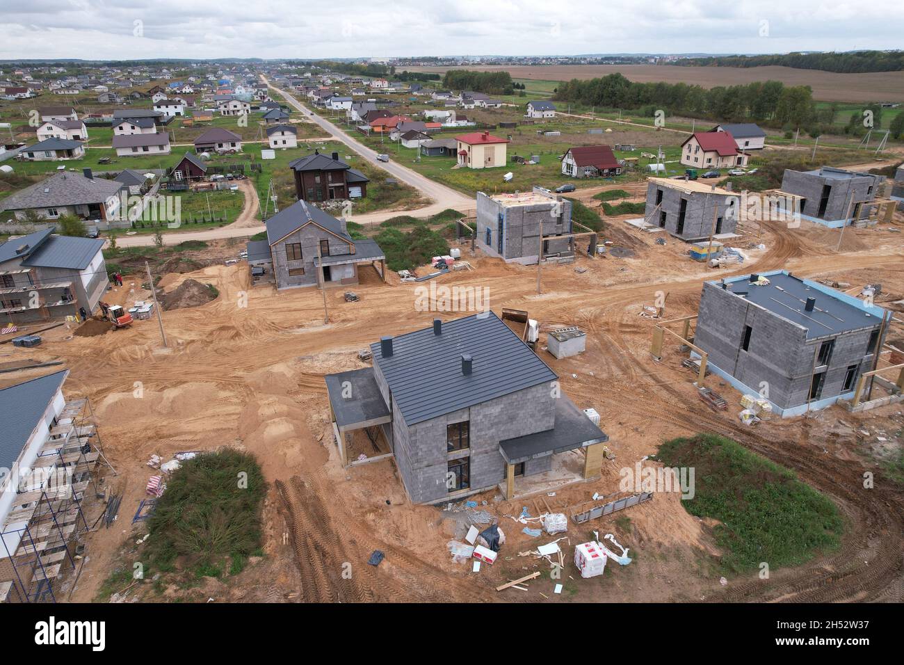 Building a country house of expanded-clay concrete blocks. Unfinished ...