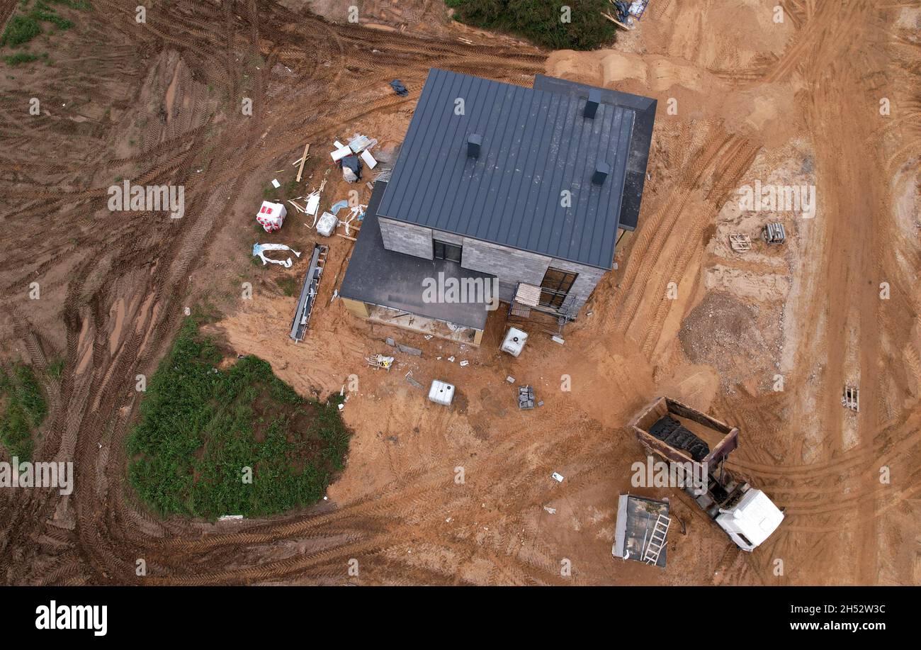 Building a country house of expanded-clay concrete blocks. Unfinished ...