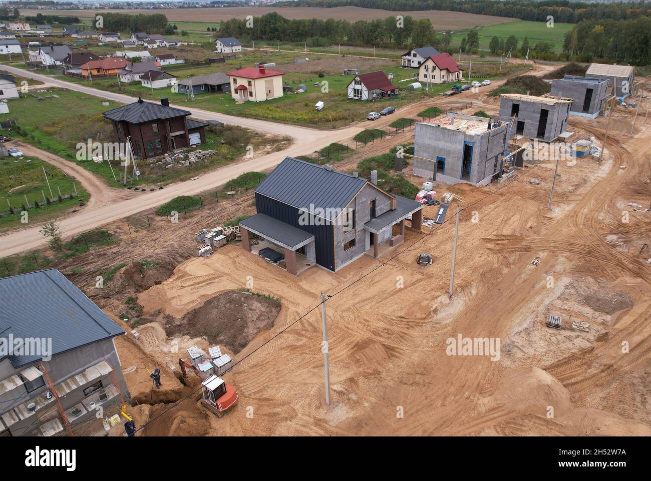 Building a country house of expanded-clay concrete blocks. Unfinished ...