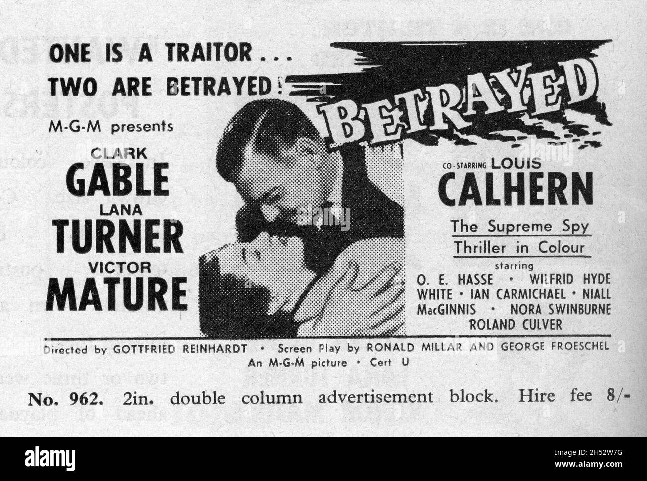 CLARK GABLE LANA TURNER and VICTOR MATURE in BETRAYED 1954 director ...