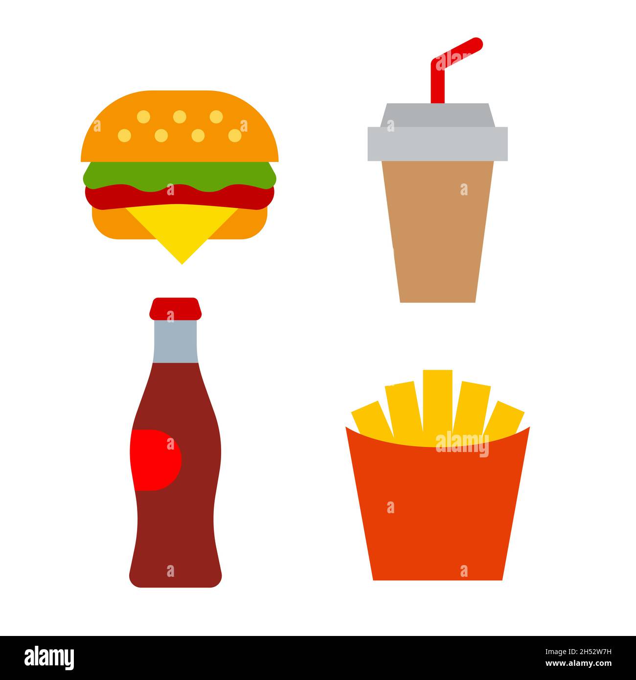 illustration of set fast food flat icons and signs Stock Vector Image ...