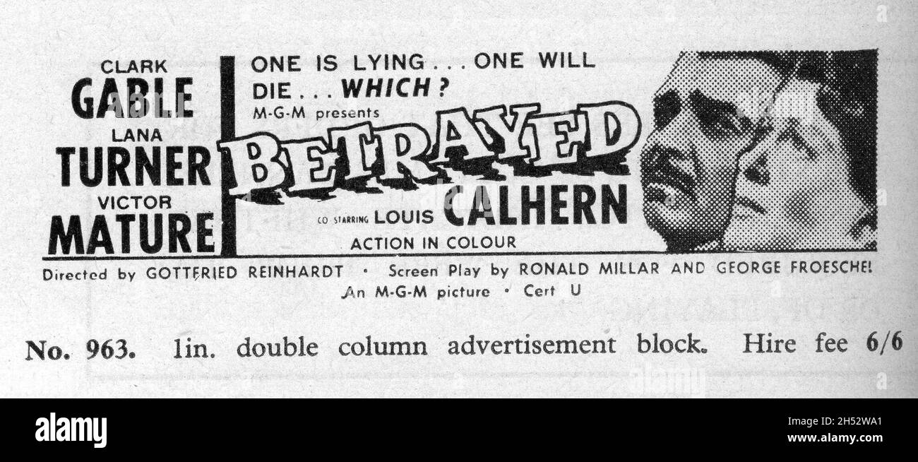 CLARK GABLE LANA TURNER and VICTOR MATURE in BETRAYED 1954 director ...