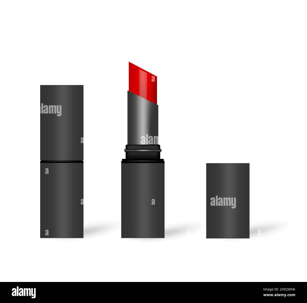 Red lipstick in black tube, vector mock-up. Open and closed. Lip rouge ...