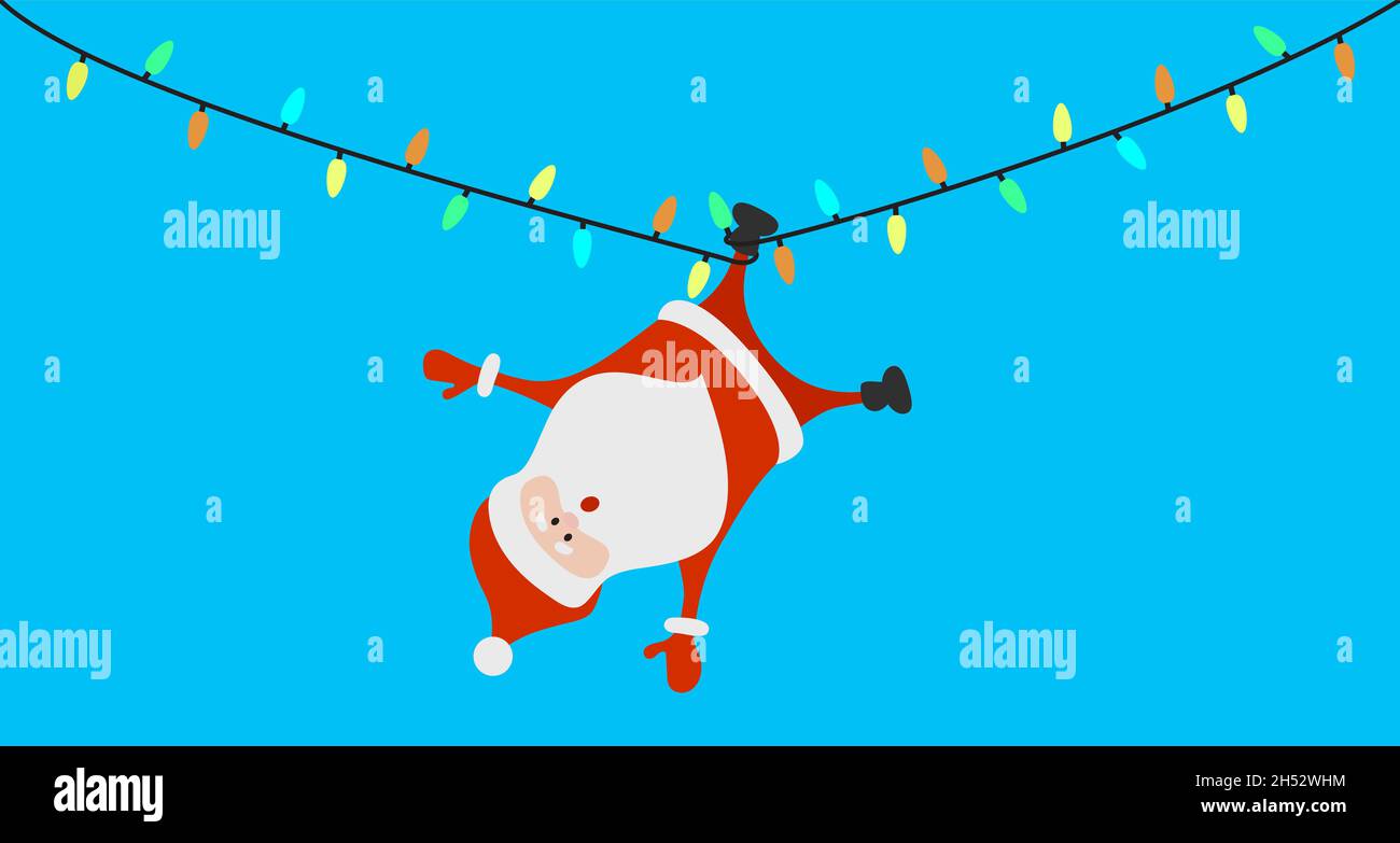 Fun Santa Claus hanging on a garland upside down. Christmas vector ...