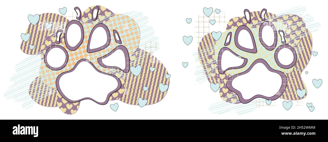 Set of two lettering templates in form of patterns with dog paw prints ...