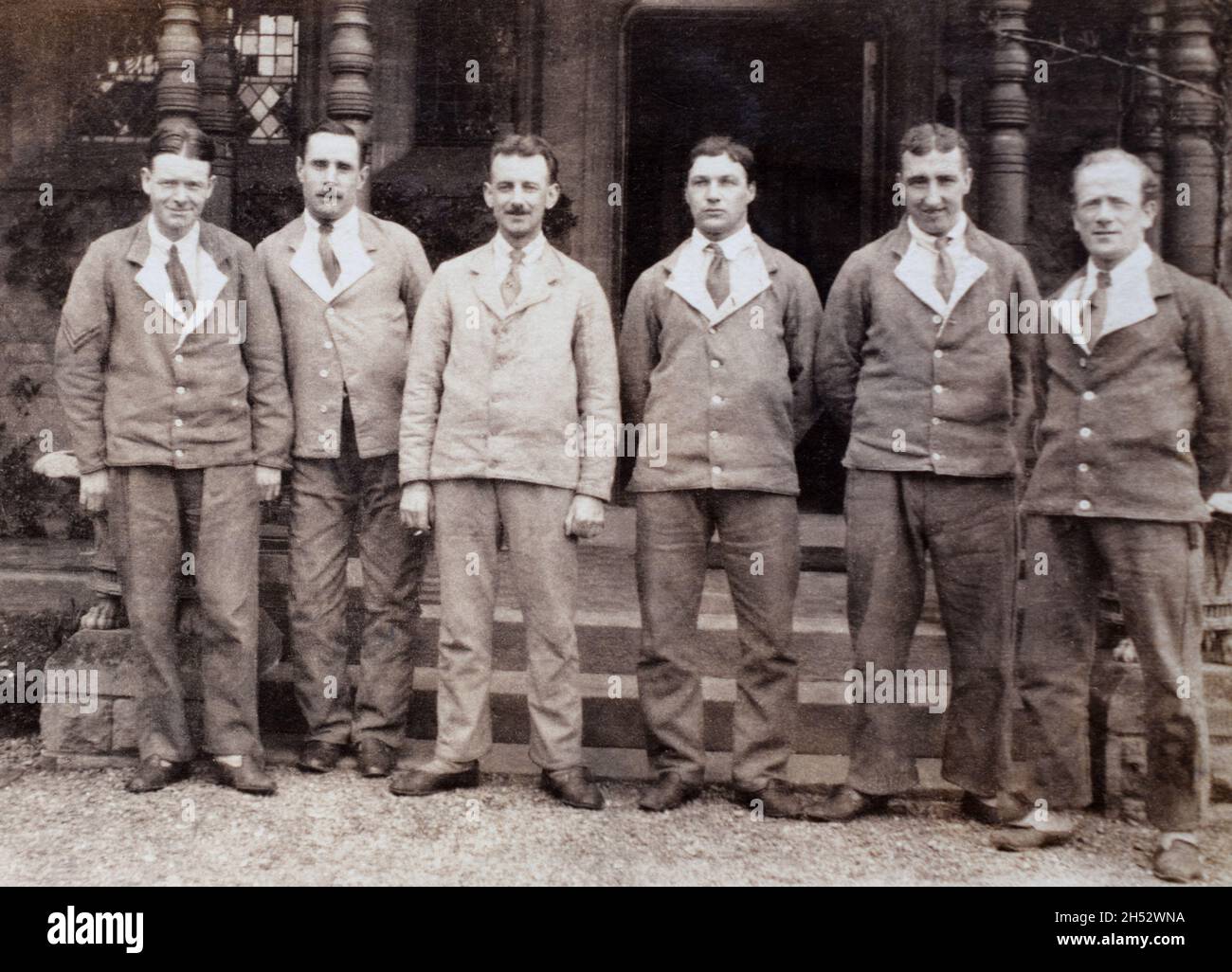 A First World War era group picture of six wounded British soldiers ...