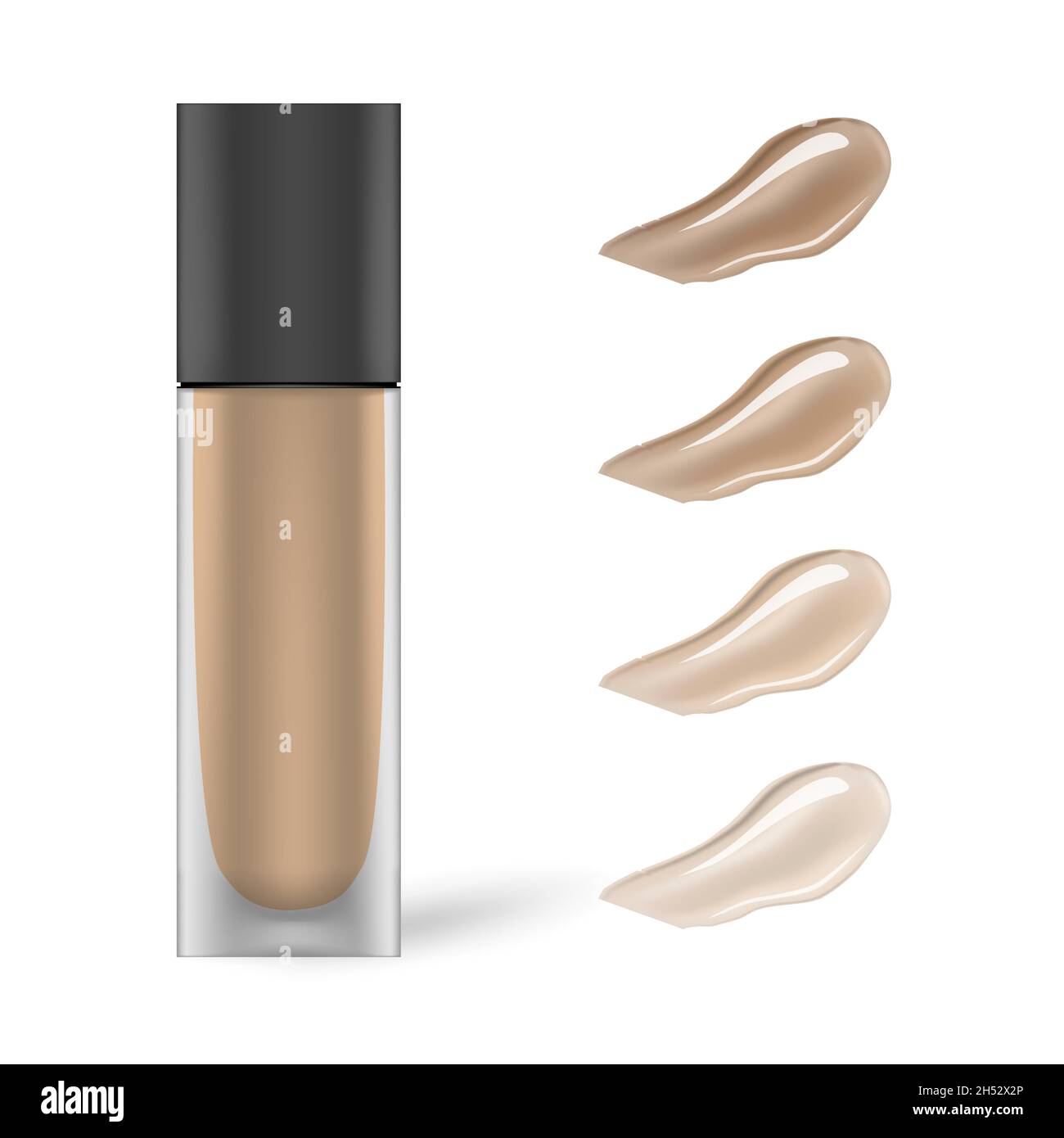 Make-up foundation bottle with foundation smears different color shades ...