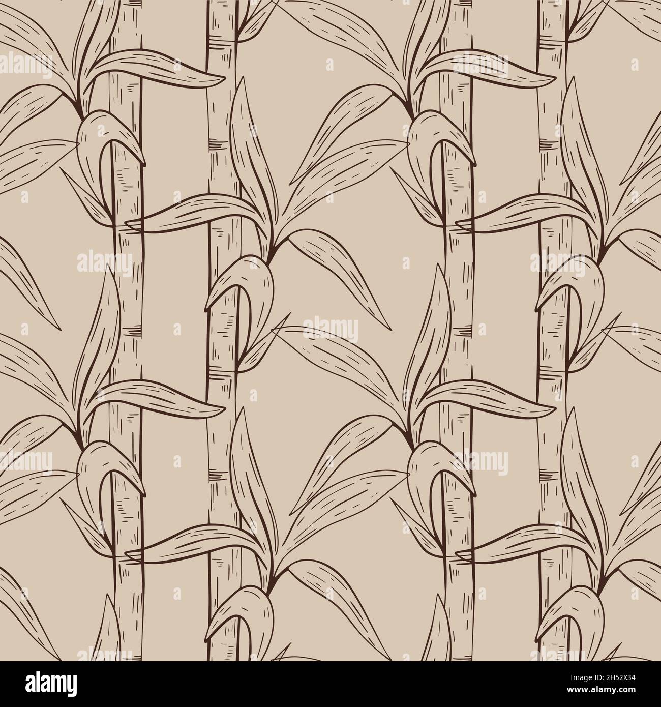 Bamboo grass seamless pattern, vector illustration. Brown bamboo ...